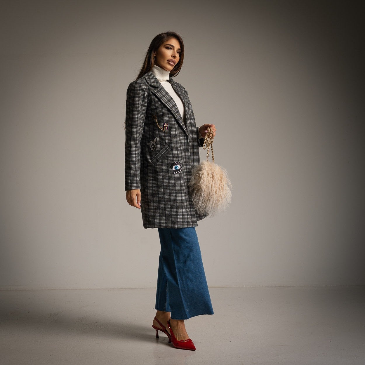 Lightweight Checker Coat With Patches and Chain Detail | Maison ...